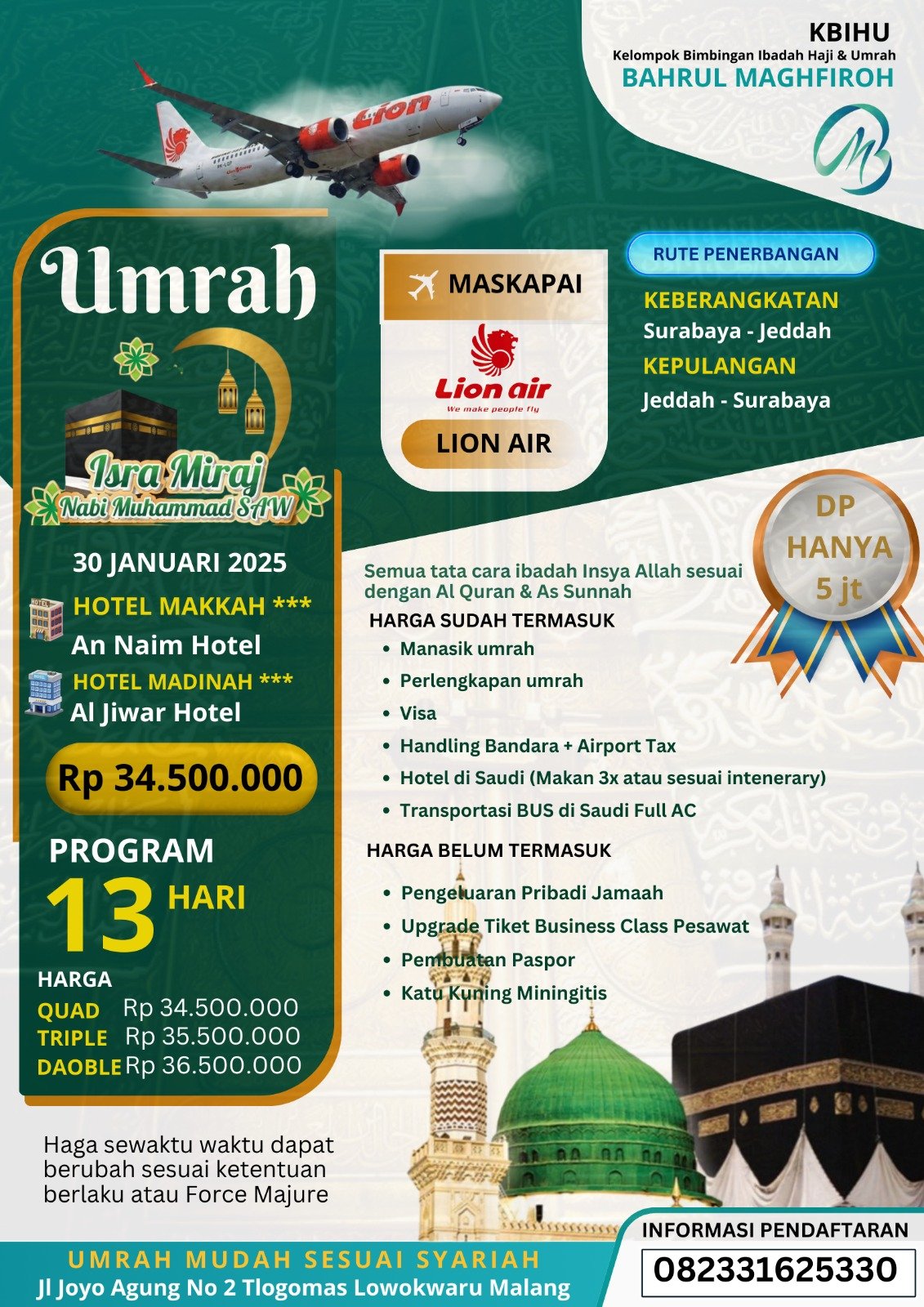 Paket Umrah Isra Mi’raj 13 Hari | KBIHU